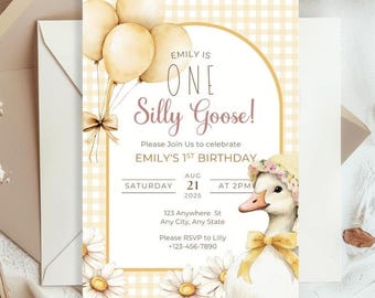 One Silly Goose Birthday Invitation | Canva Editable Party Template ...