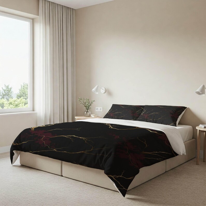 Luxury Black and Gold Comforter Set – Abstract Watercolor Bedding With ...