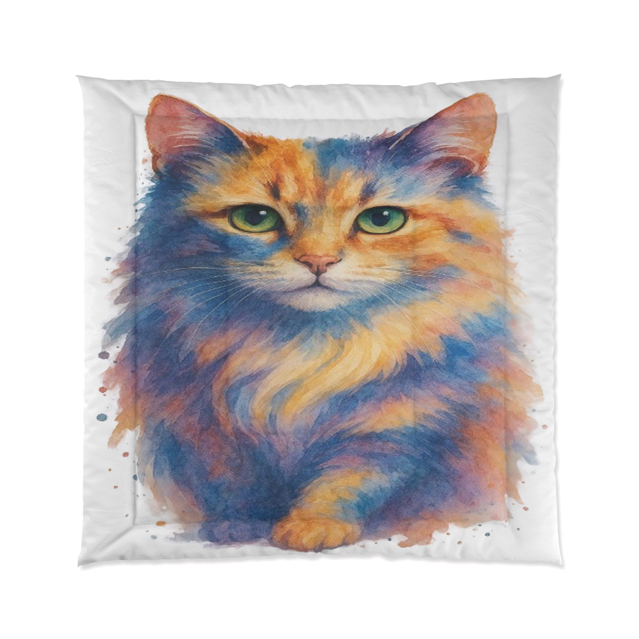 Watercolor Cat Comforter - Cozy Cat Bedding, Kitty Lover Gift, Animal ...