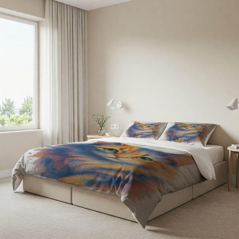 Watercolor Cat Comforter - Cozy Cat Bedding, Kitty Lover Gift, Animal ...