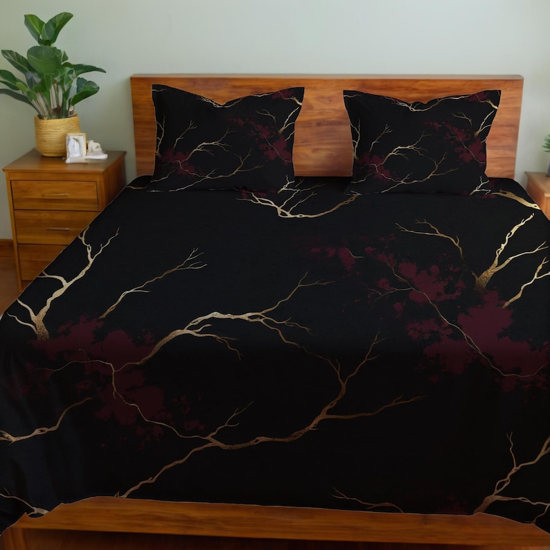 Luxury Black and Gold Comforter Set – Abstract Watercolor Bedding With ...