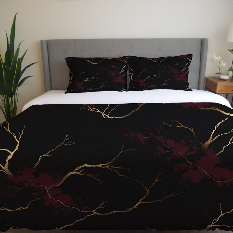 Luxury Black and Gold Comforter Set – Abstract Watercolor Bedding With ...