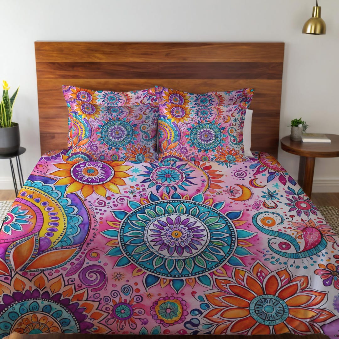 Mandala Comforter, Boho Bedding, Hippie Style Bedspread, Vibrant ...