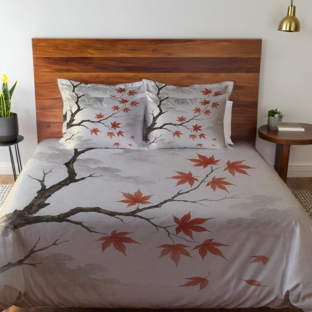Japanese Maple Tree Comforter Set | Minimalist Zen Bedding | Autumn ...