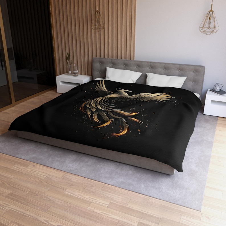Golden Phoenix Comforter Set – Black Mythical Bird Bedding, Elegant ...