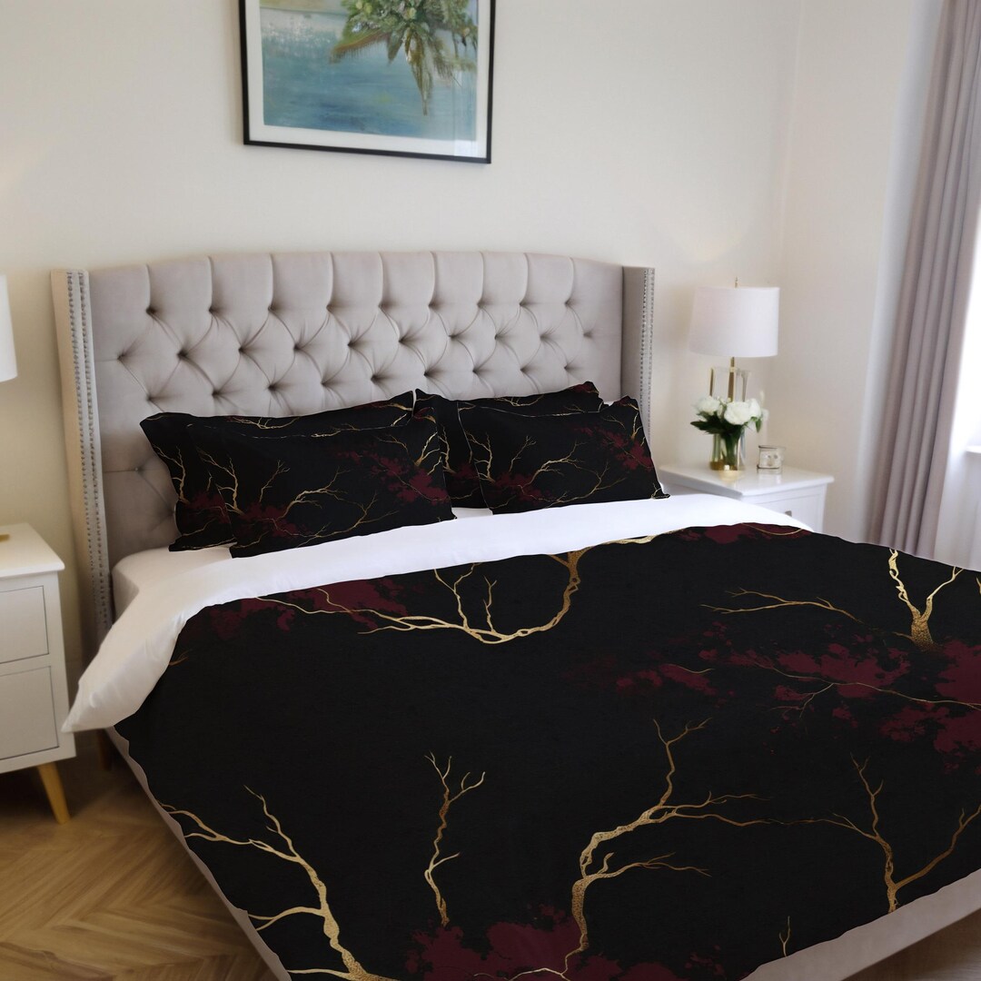 Luxury Black and Gold Comforter Set – Abstract Watercolor Bedding With ...