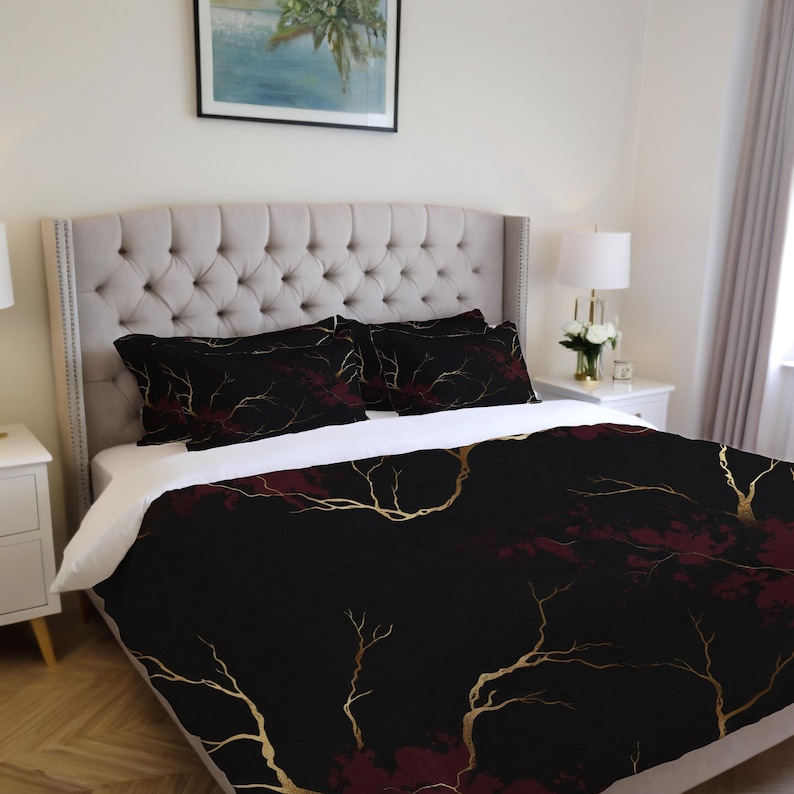Luxury Black and Gold Comforter Set – Abstract Watercolor Bedding With ...