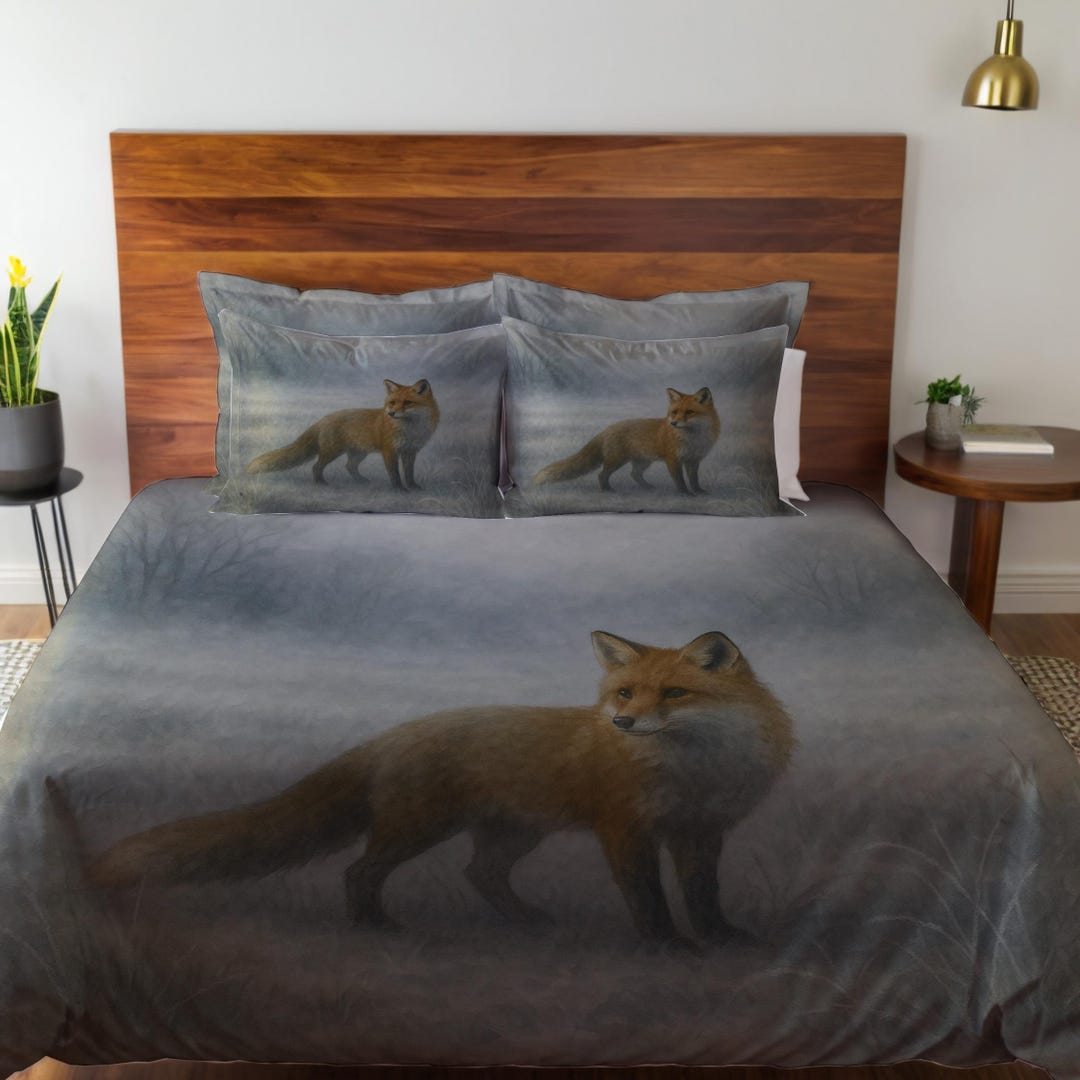 Rustic Fox Bedding Set, Misty Forest Red Fox Duvet Cover & Pillow Shams ...
