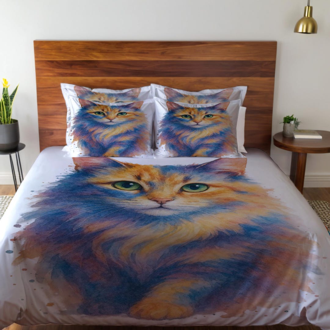 Watercolor Cat Comforter - Cozy Cat Bedding, Kitty Lover Gift, Animal ...