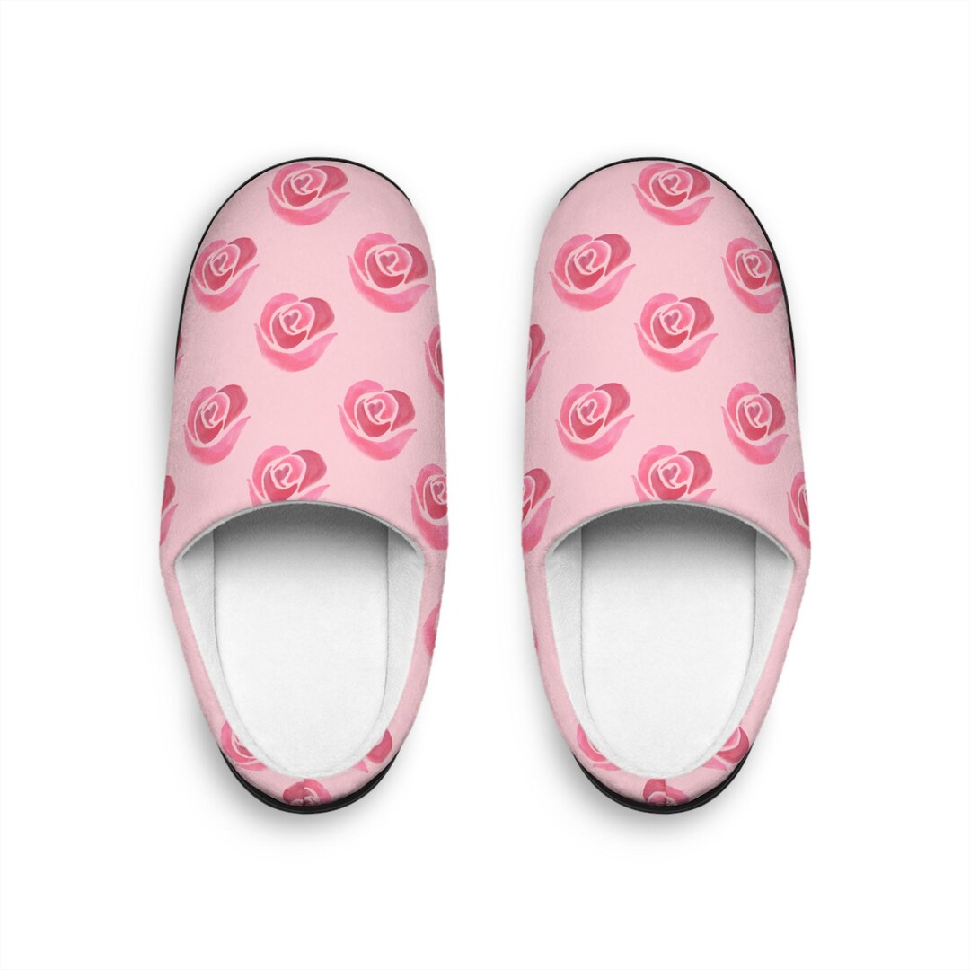 Pink Rose Pattern Slippers | Indoor House Shoes | Valentines Day - Etsy