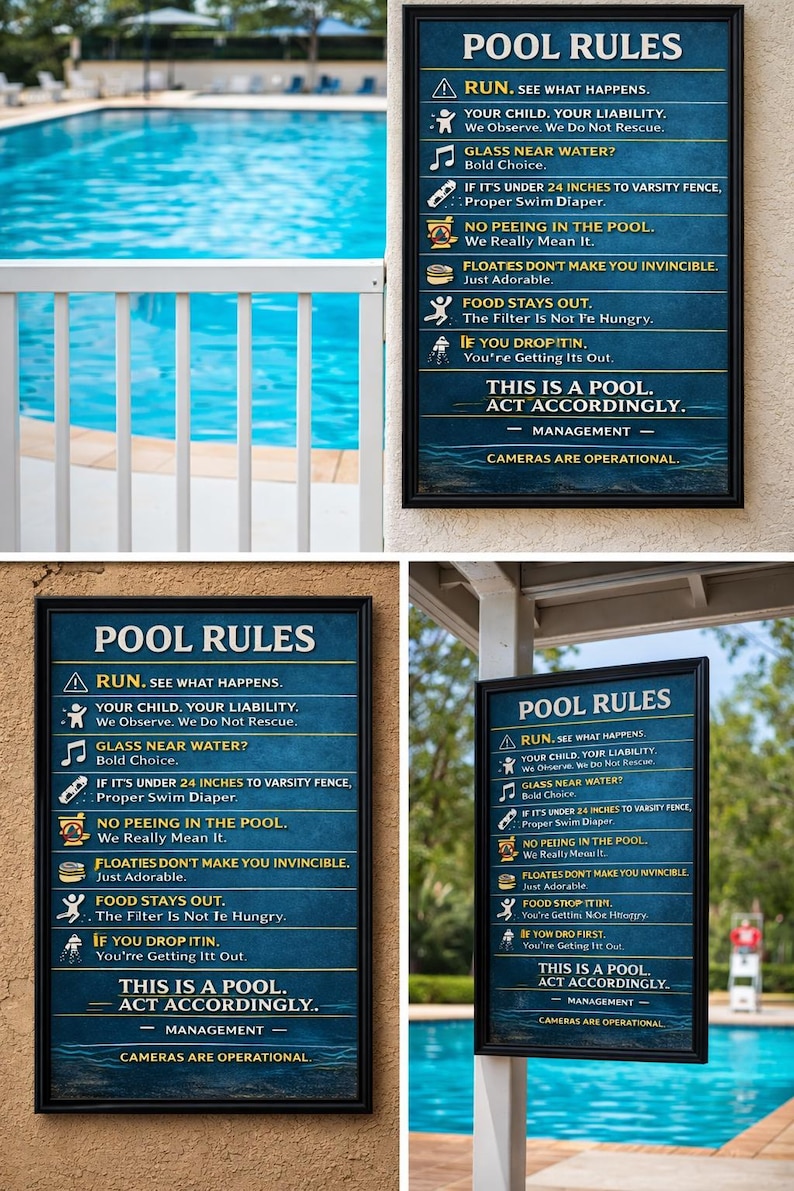 Funny Pool Rules Sign, Sarcastic Backyard Decor (digital Download) - Etsy