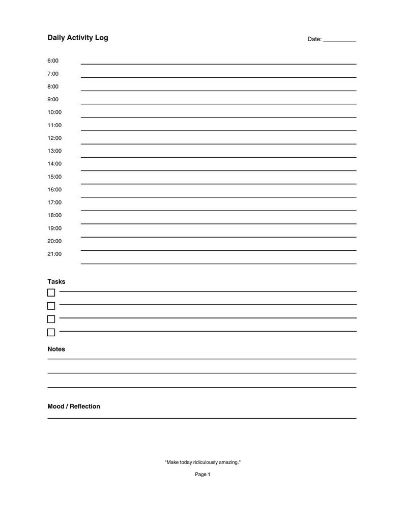 Daily Activity Log Book: Productivity Planner With Hourly Schedule ...