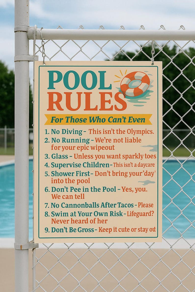 Funny Pool Rules Printable Sign | Hilarious Backyard Hot Tub Decor ...