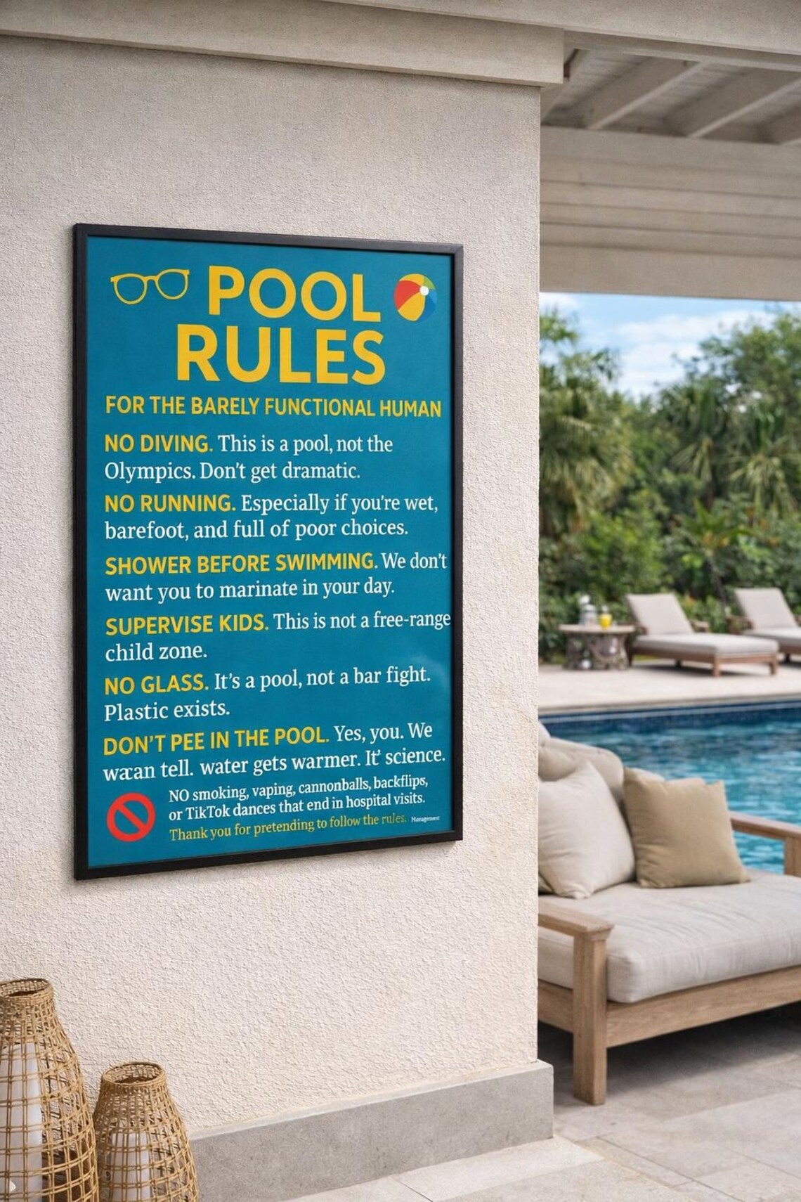 Funny Pool Rules Sign | Hilarious Poolside Decor (digital Download) - Etsy