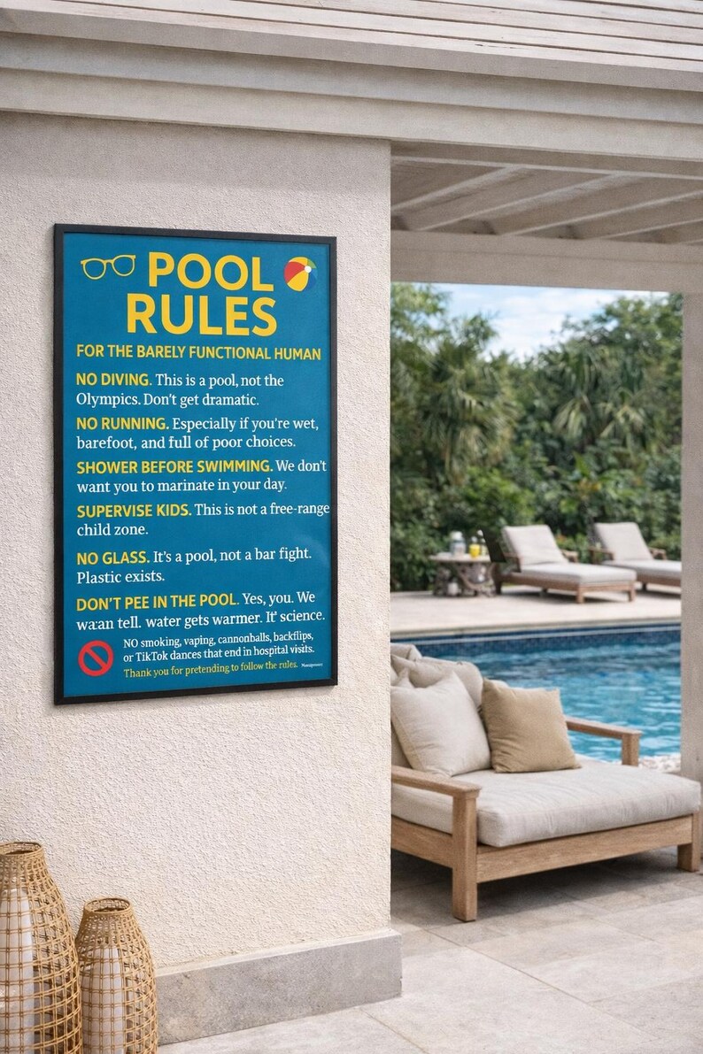 Funny Pool Rules Sign | Hilarious Poolside Decor (digital Download) - Etsy