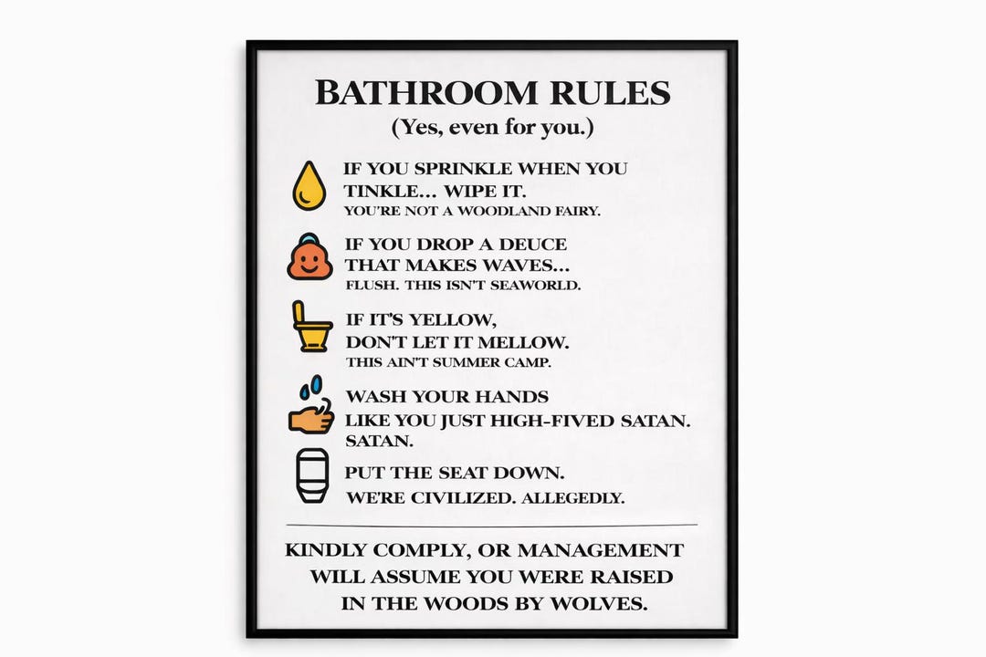 Funny Bathroom Rules Print, Modern Restroom Wall Art (digital Download ...
