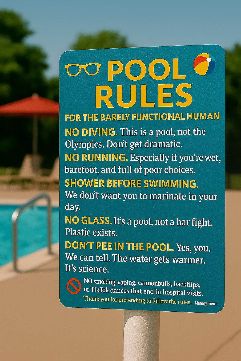 Funny Pool Rules Sign | Hilarious Outdoor Pool Decor | No Peeing in the ...