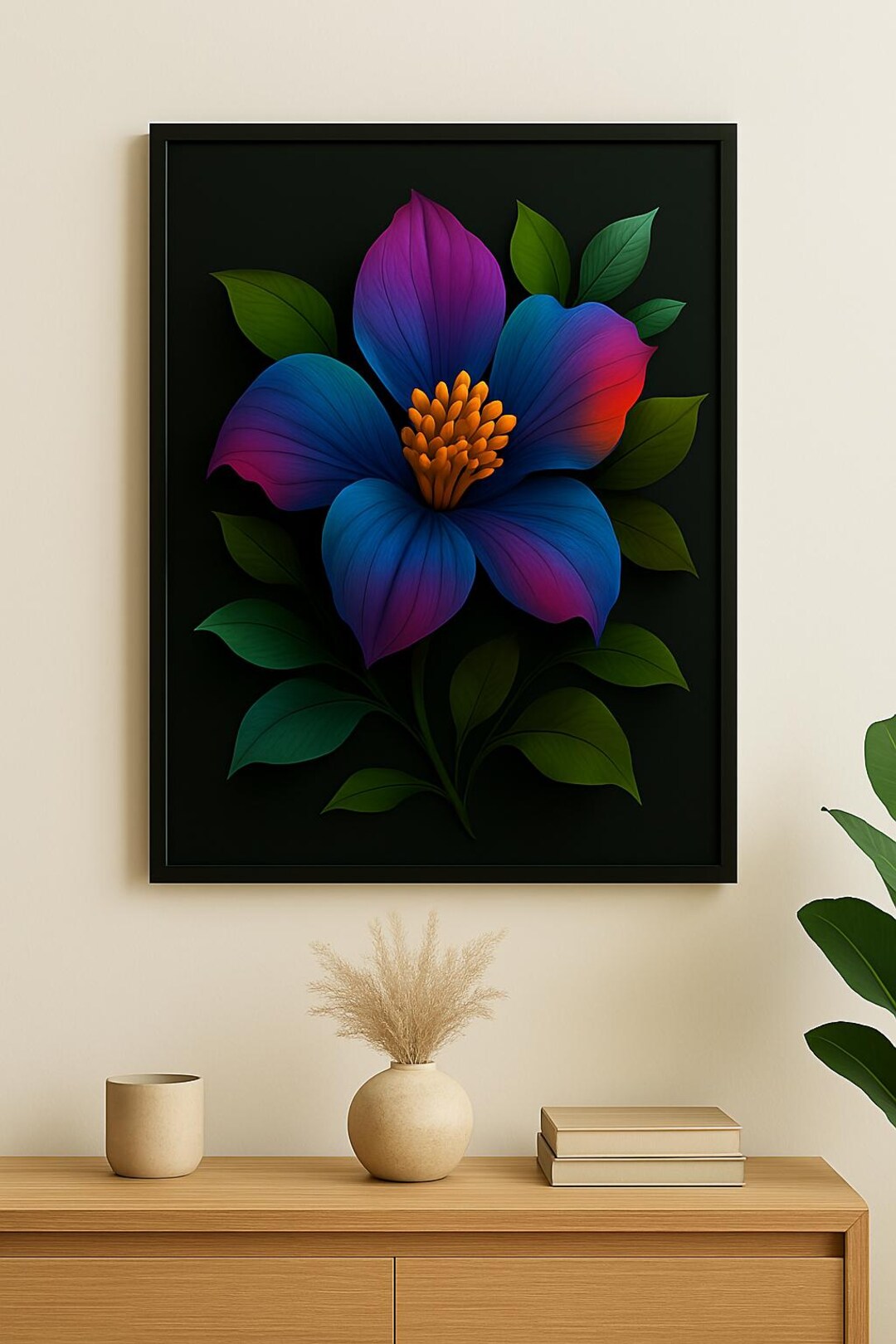 3D Flower Print Vibrant Floral Wall Art Digital Download | Bold Glowing ...