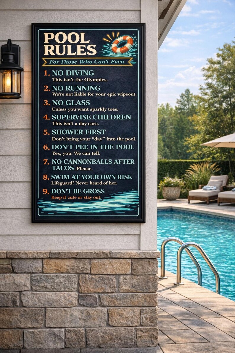 Funny Pool Rules Sign, Modern Dark Backyard Decor (digital Download) - Etsy