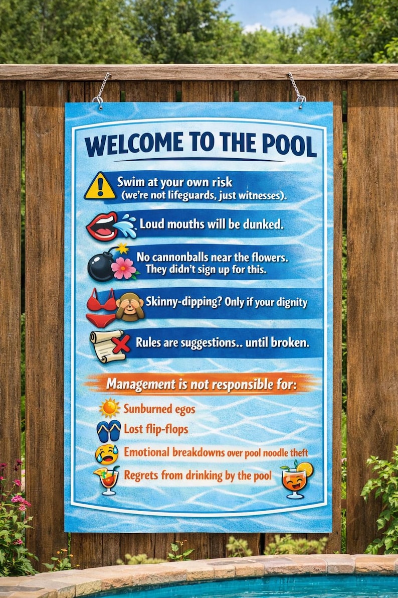 Funny Pool Rules Printable Sign | Hilarious No Heavy Petting Poolside ...