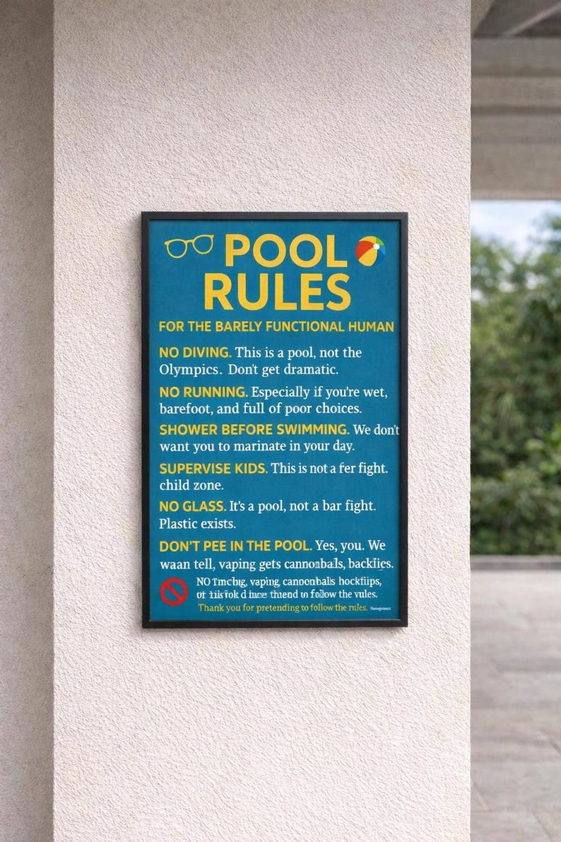 Funny Pool Rules Sign | Hilarious Poolside Decor (digital Download) - Etsy