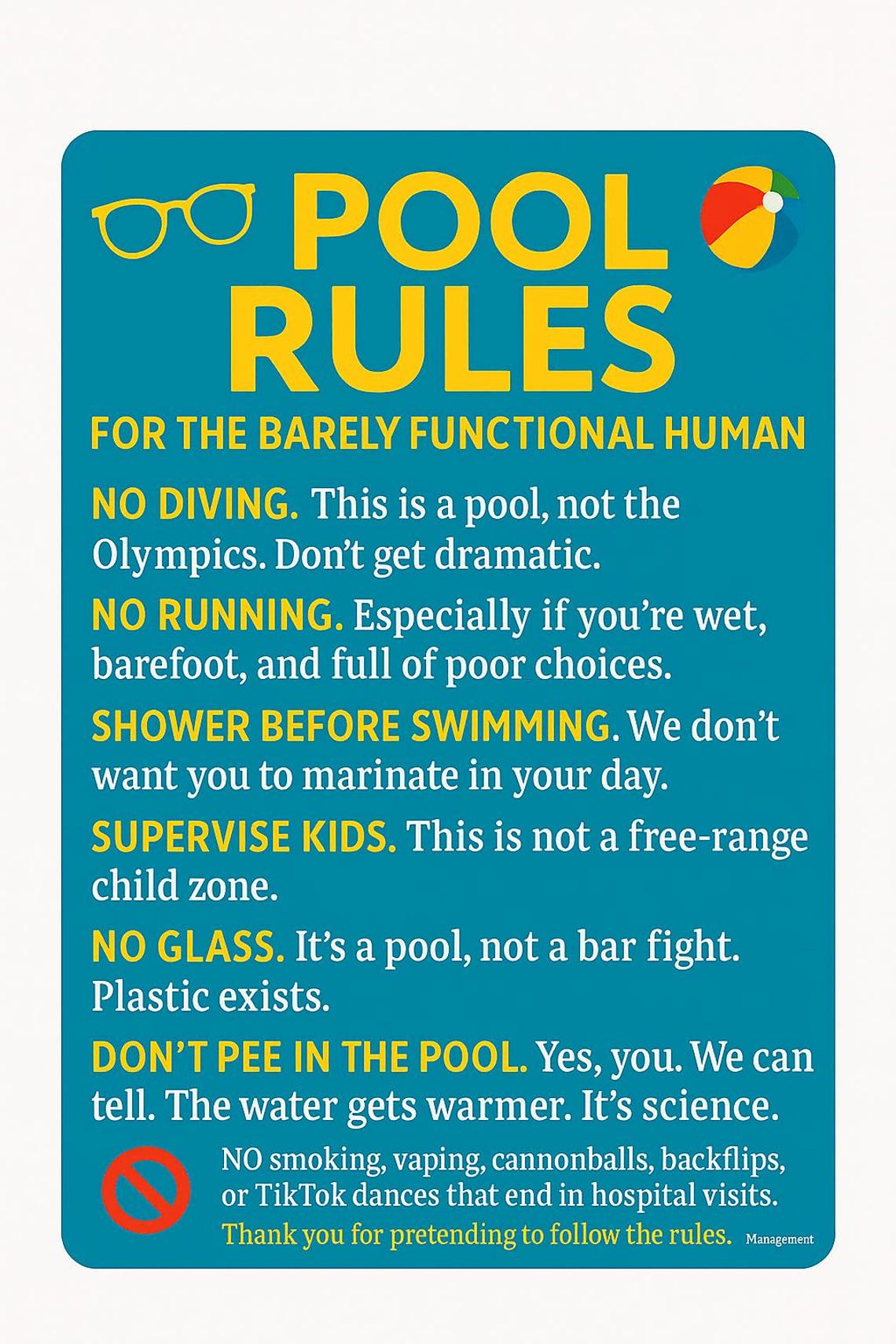 Funny Pool Rules Sign | Hilarious Outdoor Pool Decor | No Peeing in the ...