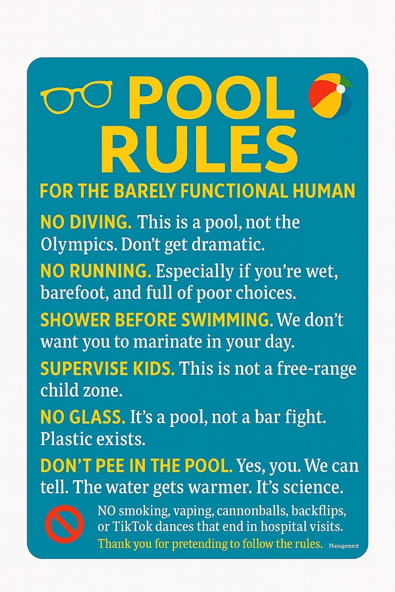 Funny Pool Rules Sign | Hilarious Outdoor Pool Decor | No Peeing in the ...