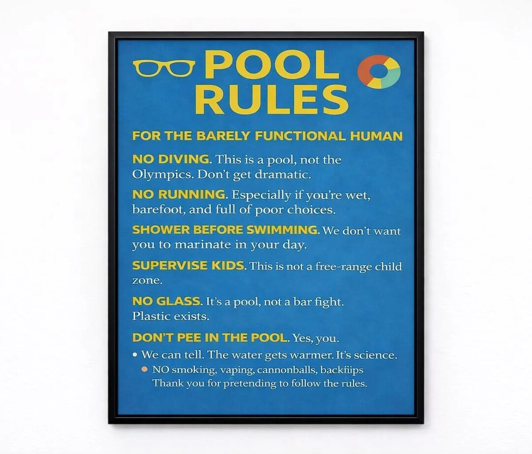 Funny Pool Rules Sign | Hilarious Poolside Decor (digital Download ...
