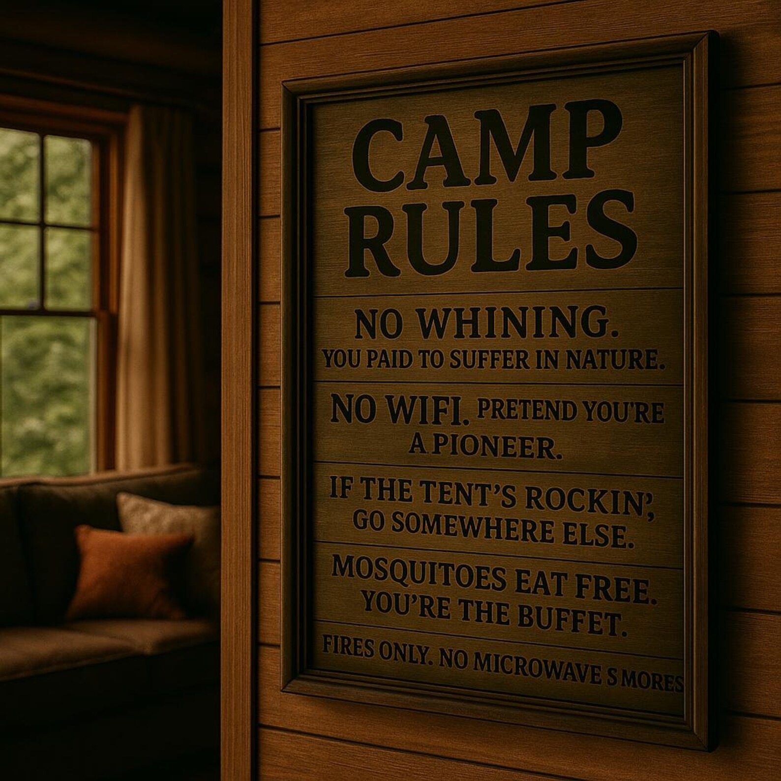 Funny Camp Rules Sign Printable | Rustic Cabin Wall Art | Instant ...