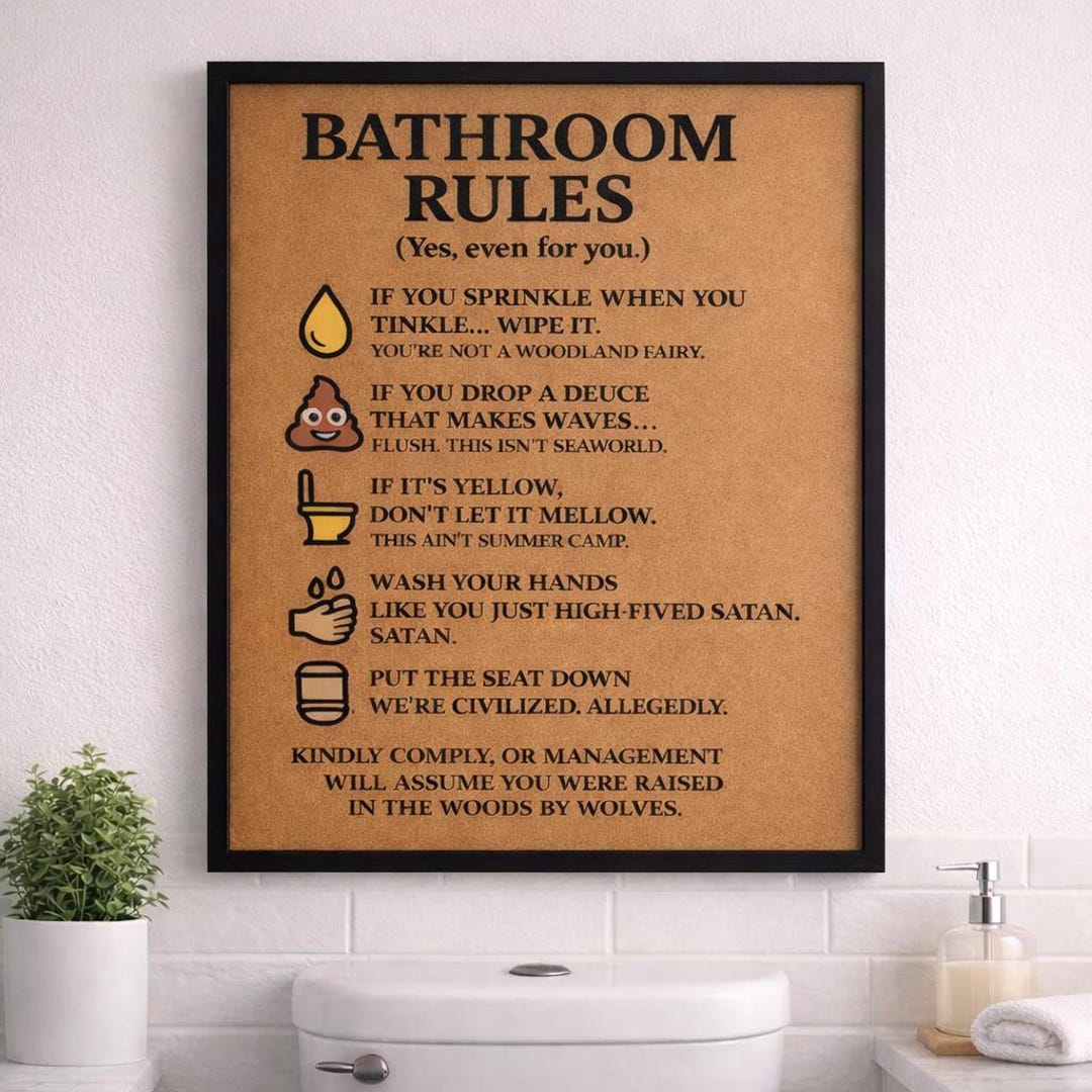 Funny Bathroom Rules Sign, Rustic Restroom Wall Art (digital Download ...