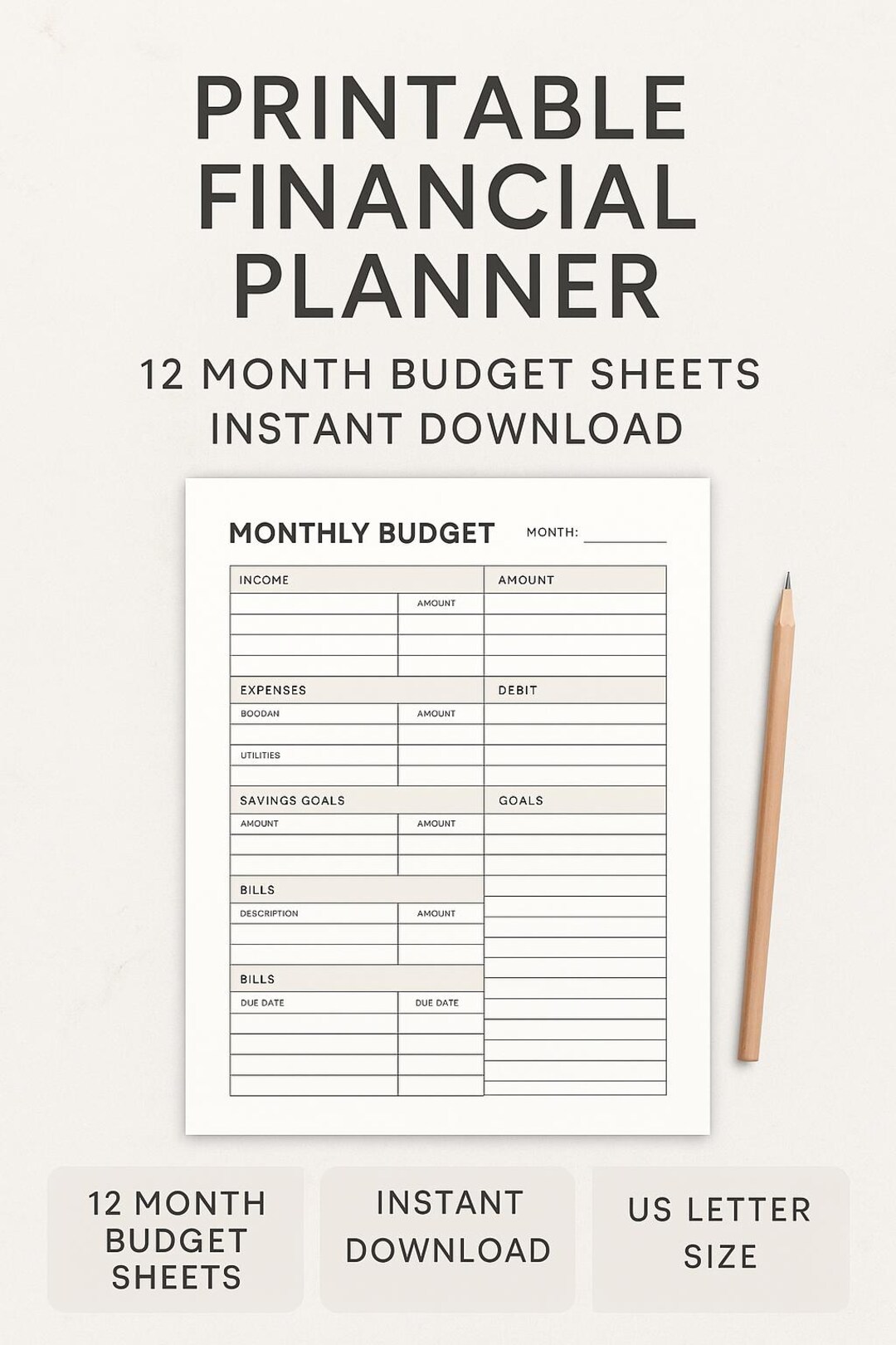 Printable Financial Planner - 12 Monthly Budget, Expense, and Savings ...