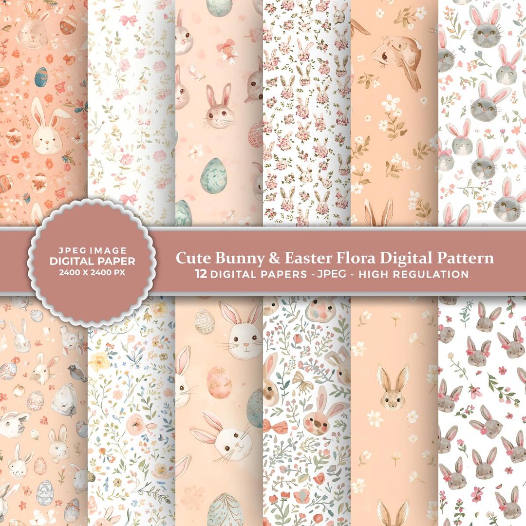 Bunny Easter Floral Pattern | Spring Scrapbook Paper (digital Download ...