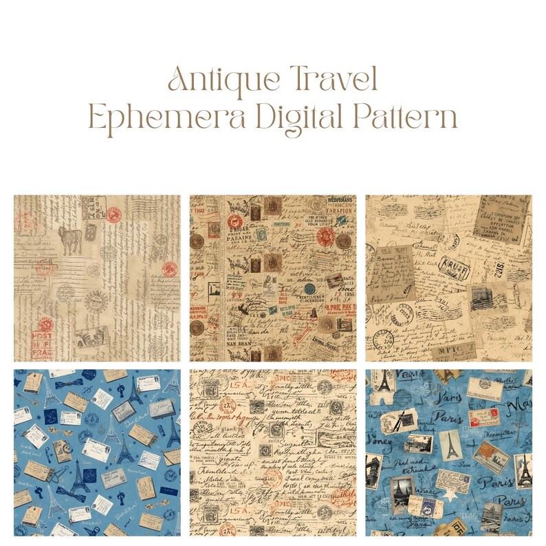 Antique Travel Ephemera Digital Pattern | Vintage Postcards, Maps ...