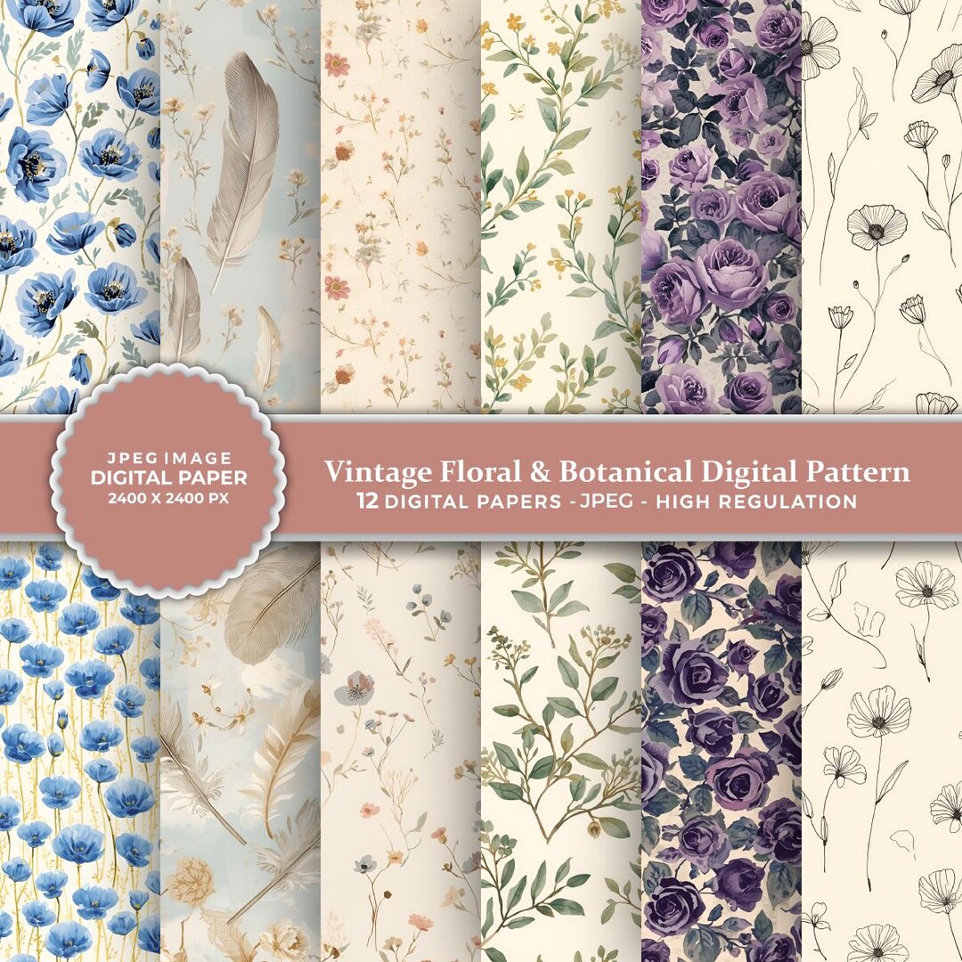 Vintage Floral & Botanical Digital Pattern | Antique Flower Printable ...