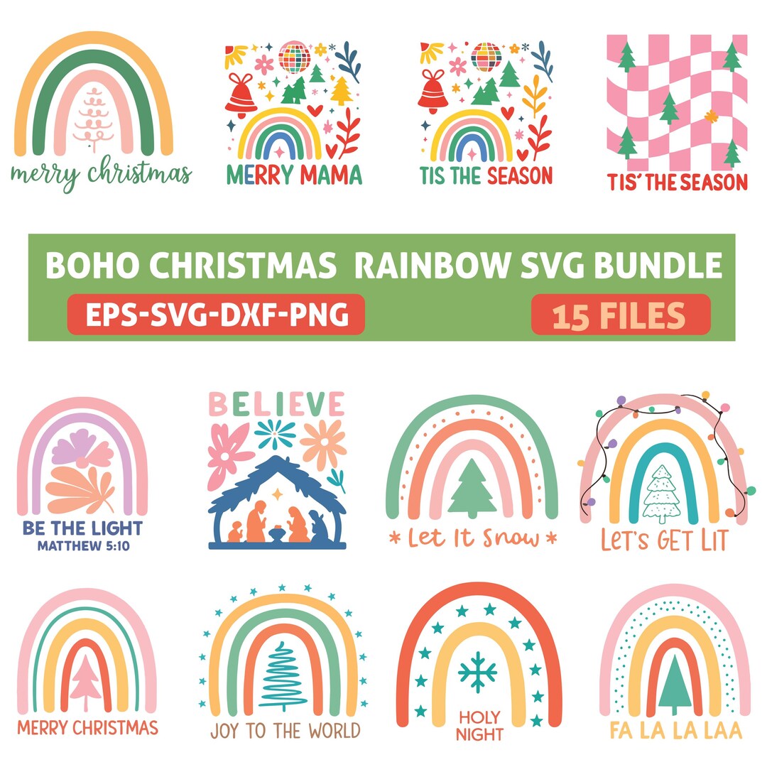 Boho Christmas Rainbow SVG Bundle - Etsy