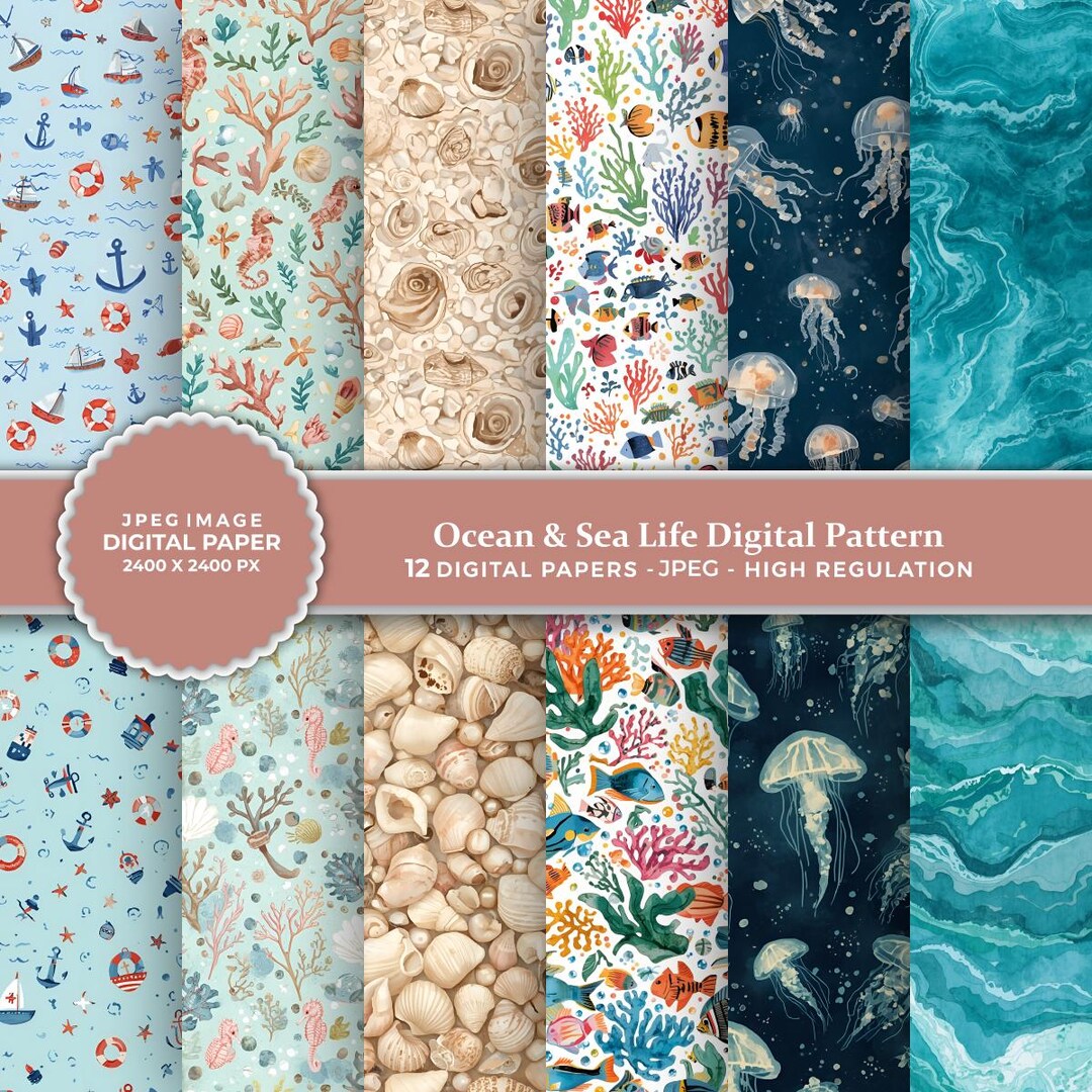 Ocean & Sea Life Digital Pattern | Marine Printable Paper | Seamless ...