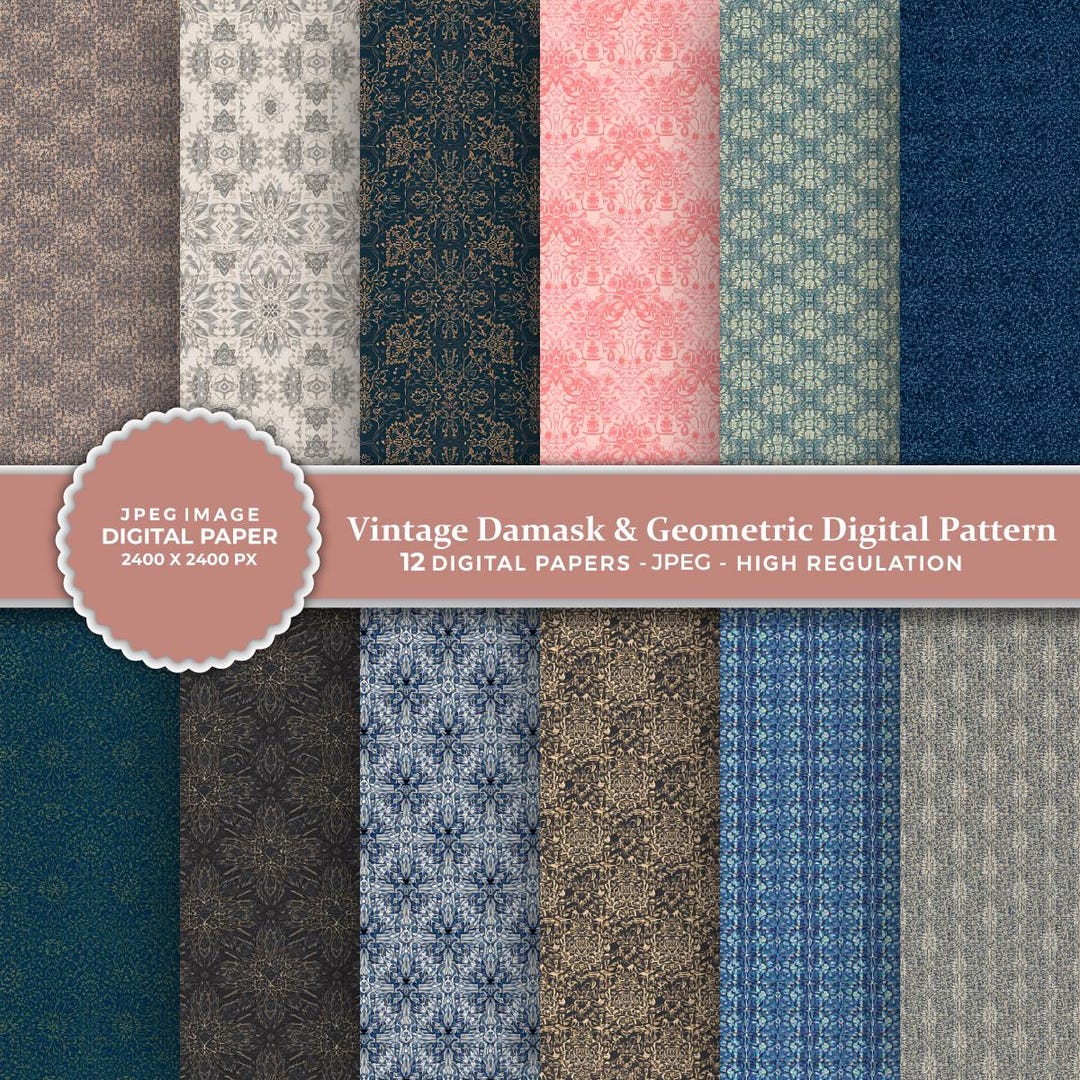 Vintage Damask and Geometric Digital Pattern, Seamless Victorian ...