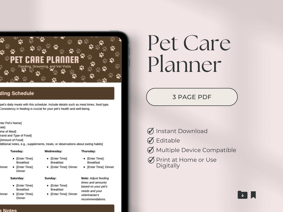 Pet Care Planner Printable, Dog and Cat Feeding Schedule, Grooming ...