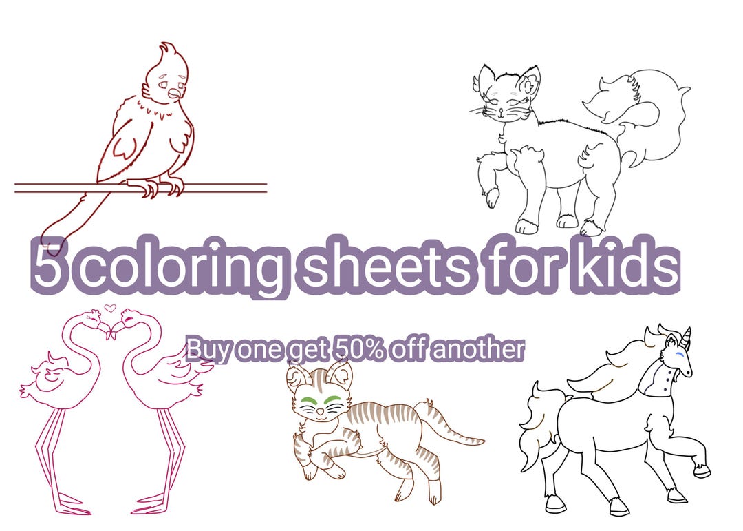 5 Cute Animal Coloring Sheets for Kids - Etsy