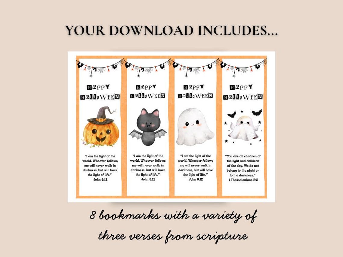 Christian Halloween Scripture Bookmarks, Printable Gift Tags (digital ...