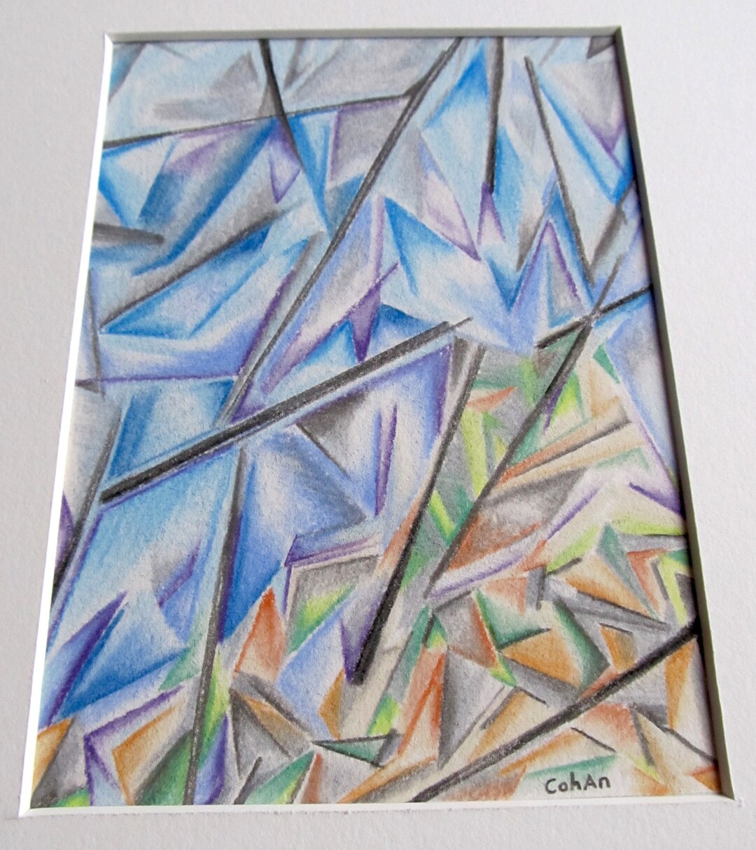 Original Pastel Painting Drawing Cubist Abstract W/ Blue, Purple ...