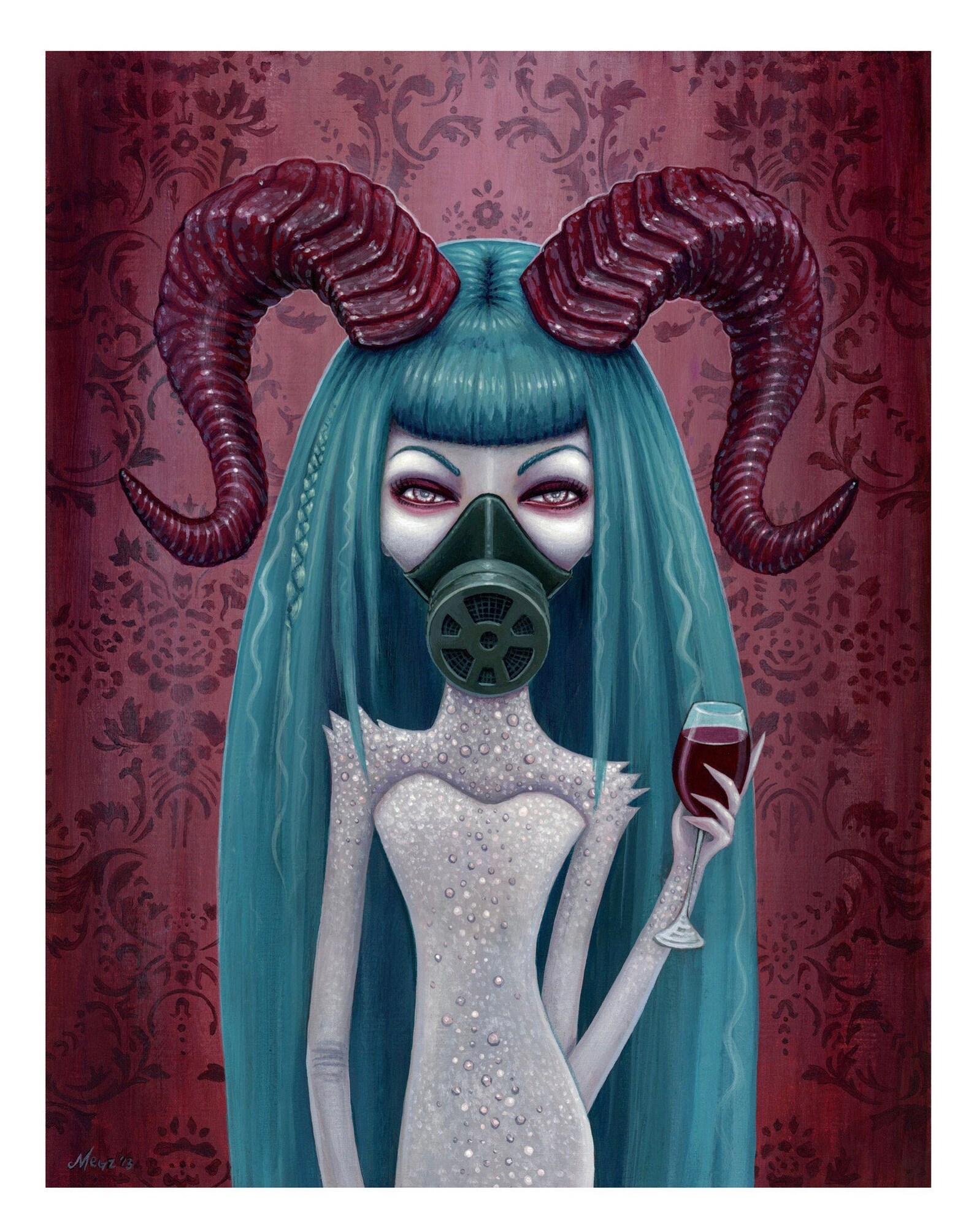 Rae - Gas Mask Post Apocalypse With Wine Creature Print - Etsy