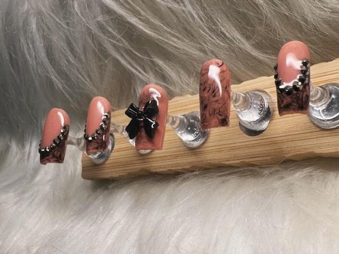 Black Goth Nails, Black French Tip Nails - Etsy
