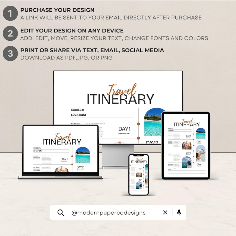 Travel Itinerary Template (add Your Own Photos) - Instant and Digital ...