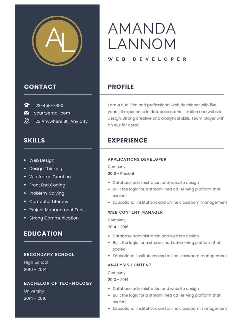 Resume Template - Digital Download - Instant Access - Customizable - Etsy