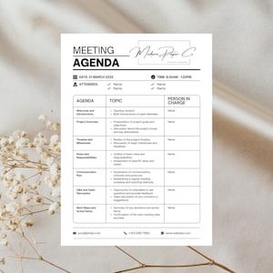 Meeting Agenda Template - Instant and Digital Download - Customizable ...