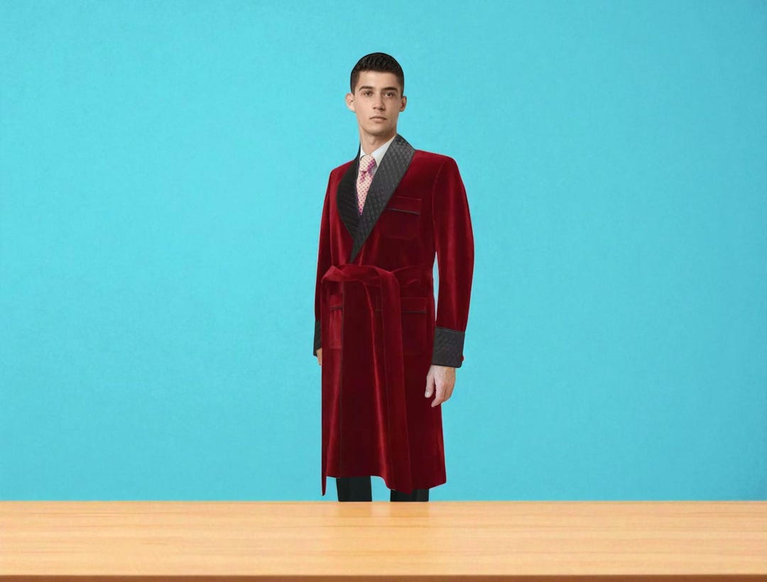 Handmade Men Smoking Jacket Velvet Hugh Hefner Style Long Black Robe ...