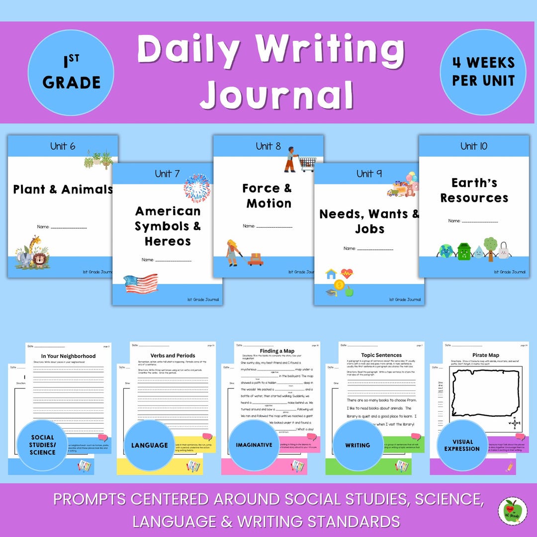 First Grade Writing Journal | Daily Prompts | Units 6–10 | Printable ...