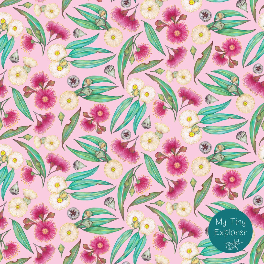 Gum Tree Seamless Pattern: Australian Wildflowers, Hand Drawn (digital ...