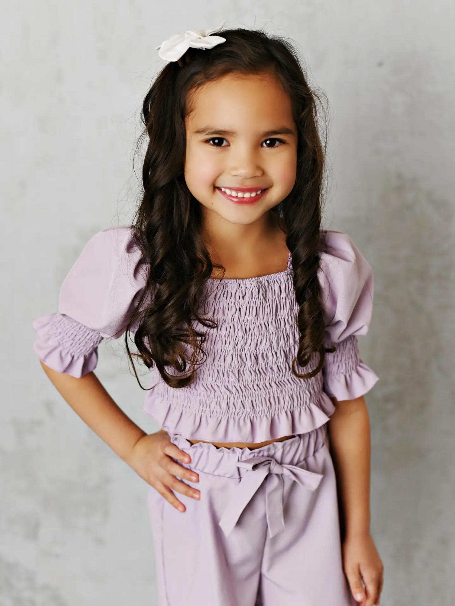 Girls Lilac Crop Top and Shorts Set | Smocked Puff Sleeve Outfit - Etsy